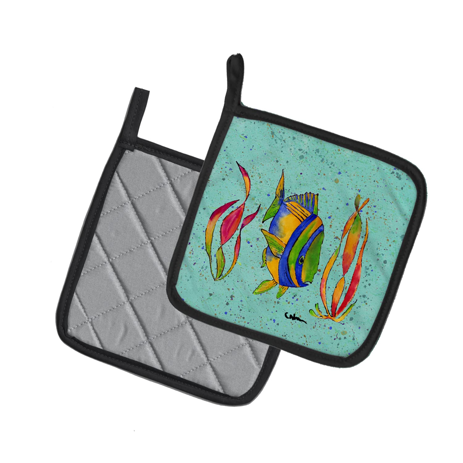 Caroline's Treasures 8530PTHD Tropical Fish Pair of Pot Holders Kitchen Heat Resistant Pot Holders Sets Oven Hot Pads for Cooking Baking BBQ, 7 1/2 x 7 1/2