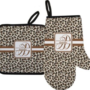 Personalized Leopard Print Right Oven Mitt & Pot Holder Set w/Name and Initial