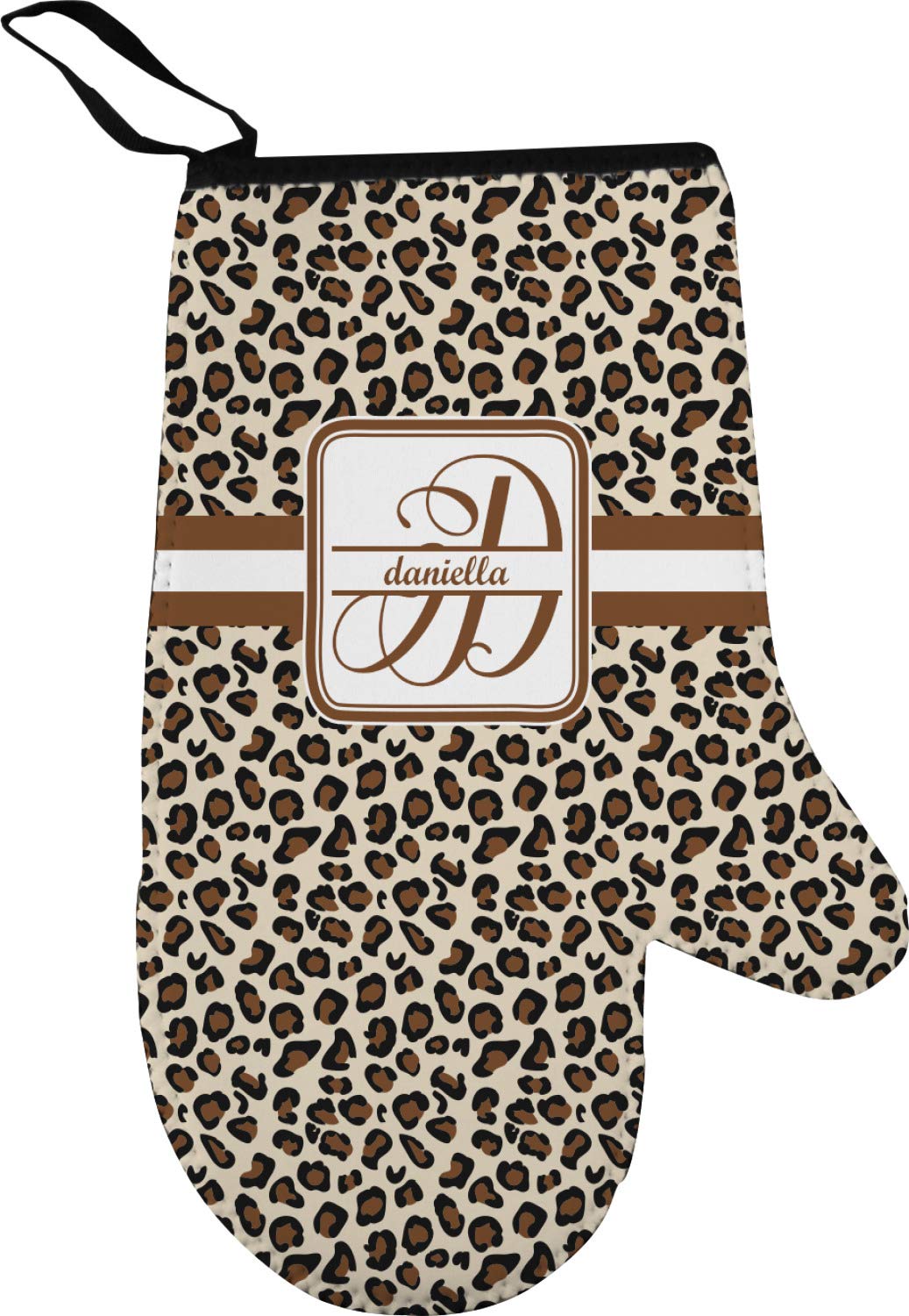 Personalized Leopard Print Right Oven Mitt & Pot Holder Set w/Name and Initial