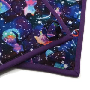 Colorful Cats in Space Pot Holders - Set of 2-8 Inch Square Cotton Fabric in Blue, Purple and White