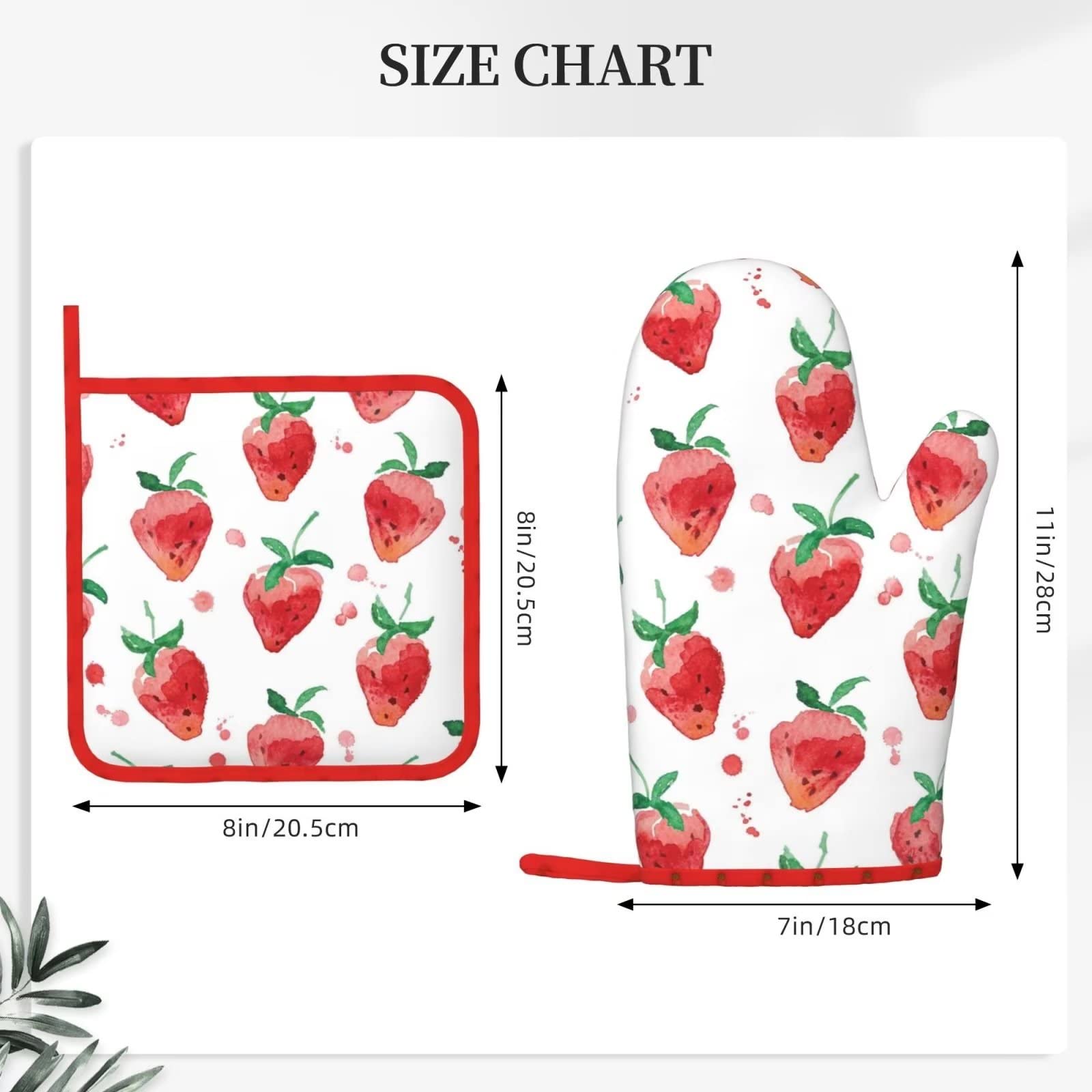 Strawberry Oven Mitts,Strawberry Pot Holders Sets Cute,Kitchen Resistant Hot Pads with Polyester Non-Slip BBQ Gloves for Kitchen, Cooking, Baking,Grilling Oven Glove