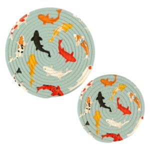 susiyo chinese goldfish japanese fish pot holders trivets set 2 pcs 100% cotton hot potholders hot pads for cooking