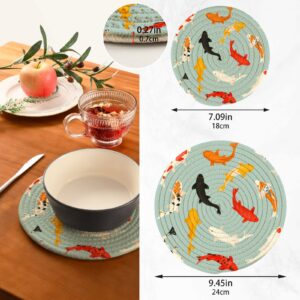 susiyo Chinese Goldfish Japanese Fish Pot Holders Trivets Set 2 Pcs 100% Cotton Hot Potholders Hot Pads for Cooking