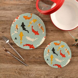 susiyo Chinese Goldfish Japanese Fish Pot Holders Trivets Set 2 Pcs 100% Cotton Hot Potholders Hot Pads for Cooking