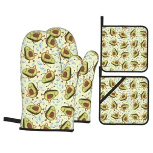 avocado oven mitts and pot holders heat resistant 4 pcs sets waterproof non-slip for bbq cooking baking grilling