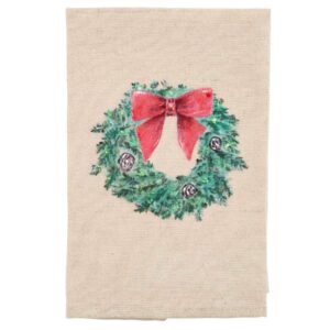 mud pie wreath painted tea towel, 21"" x 14"""