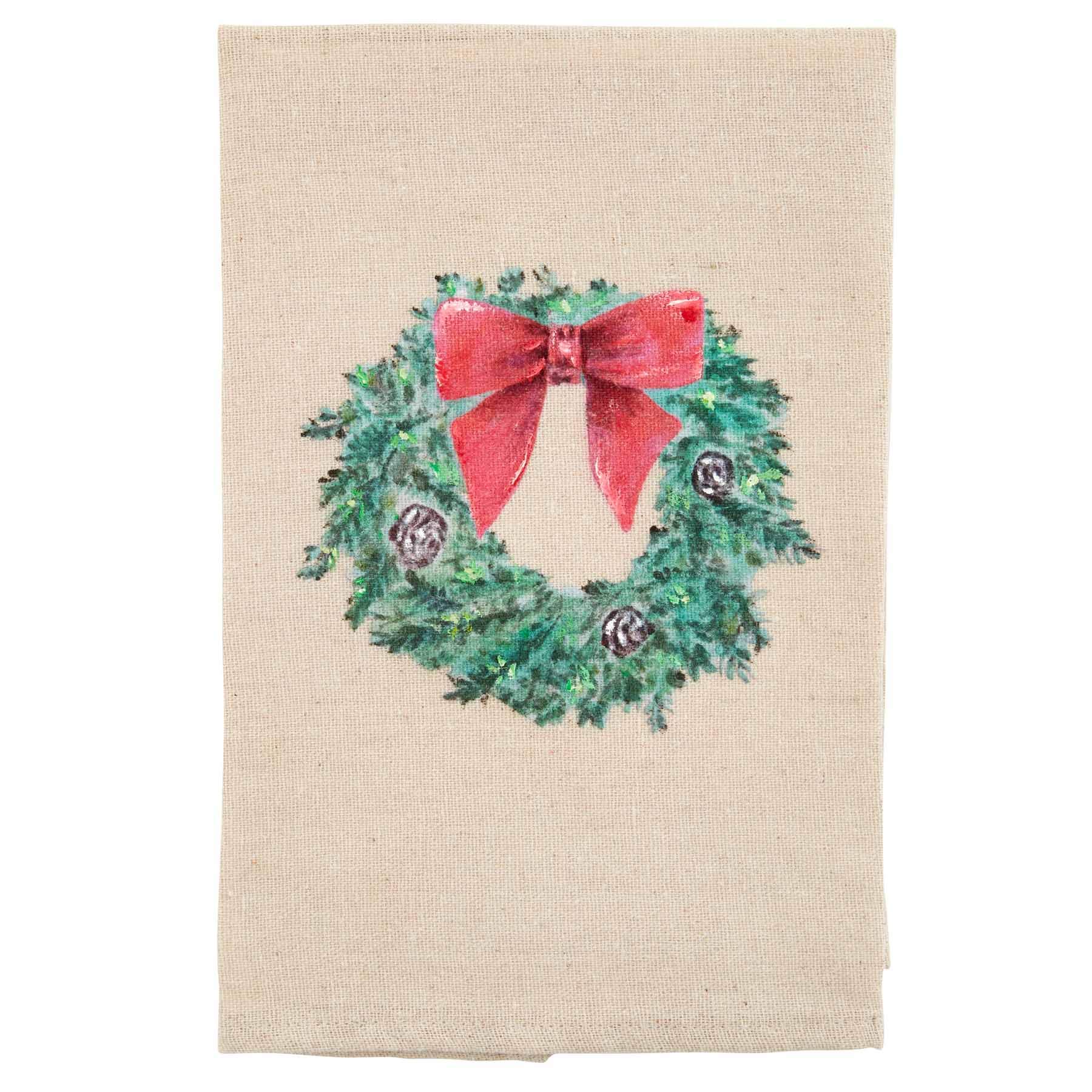 Mud Pie Wreath Painted Tea Towel, 21"" x 14"""