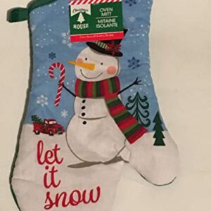 3 Piece Set - Christmas Holiday Kitchen Oven Mitt & One Set of 2 Pot Holders (Snow Man)