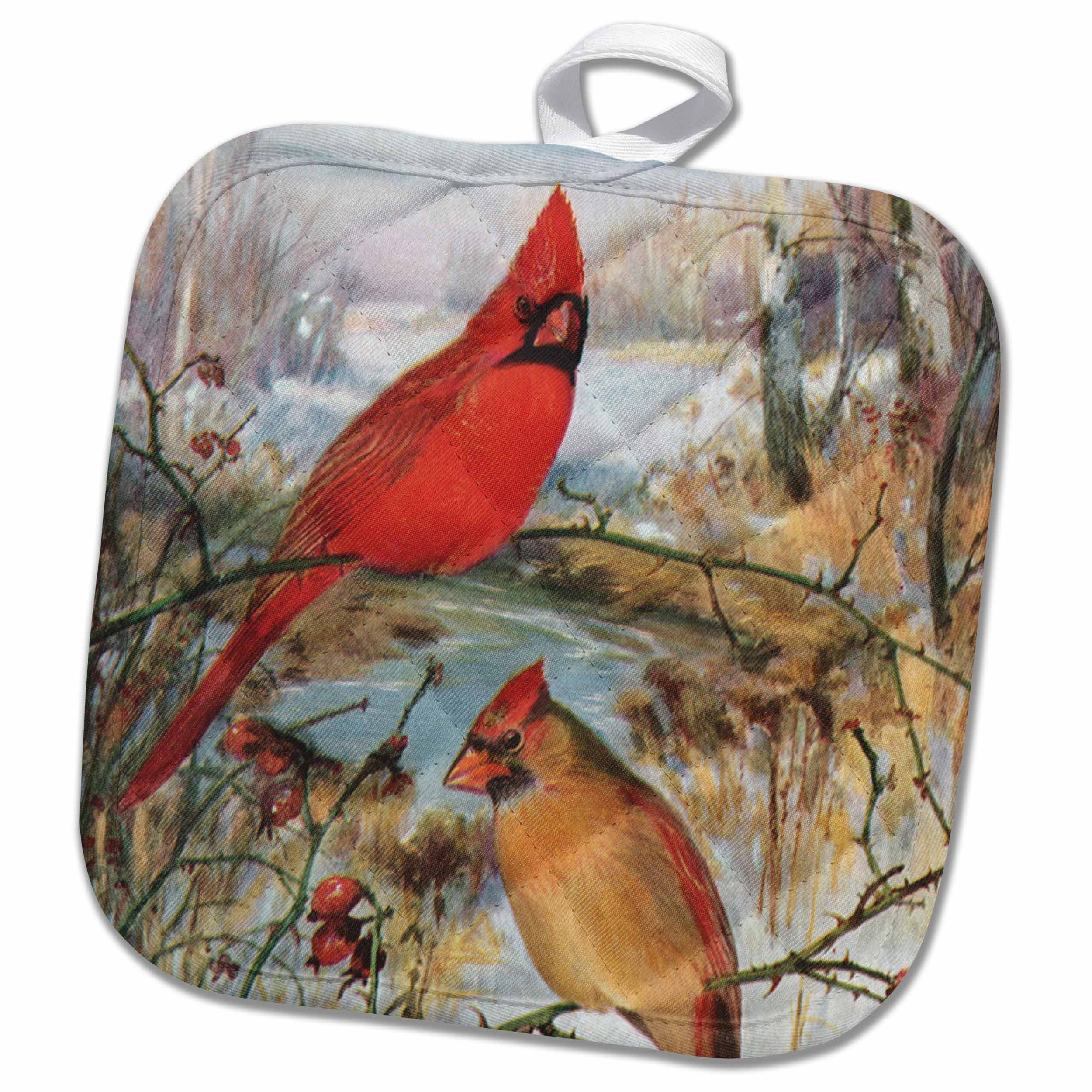 3D Rose A Pair of Cardinals Pot Holder, 8 x 8