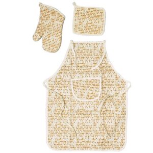 matzah patterned passover potholder, apron and oven mitt set