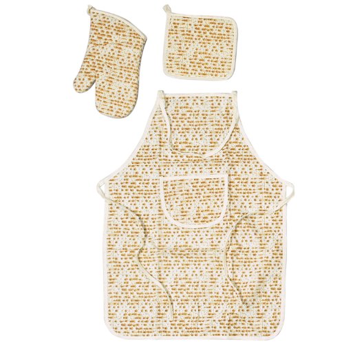 Matzah Patterned Passover Potholder, Apron and Oven Mitt Set