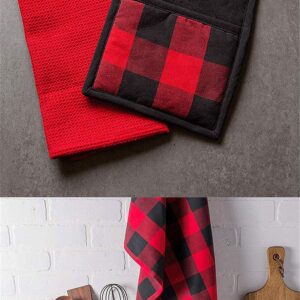 N//A 4/6 Pack Buffalo Check Plaid Pot Holders with Pocket,Kitchen Hot Pad Oven Mitts for Cooking and Baking Square 7.9" X 9.1" (Red, 6 Pack)