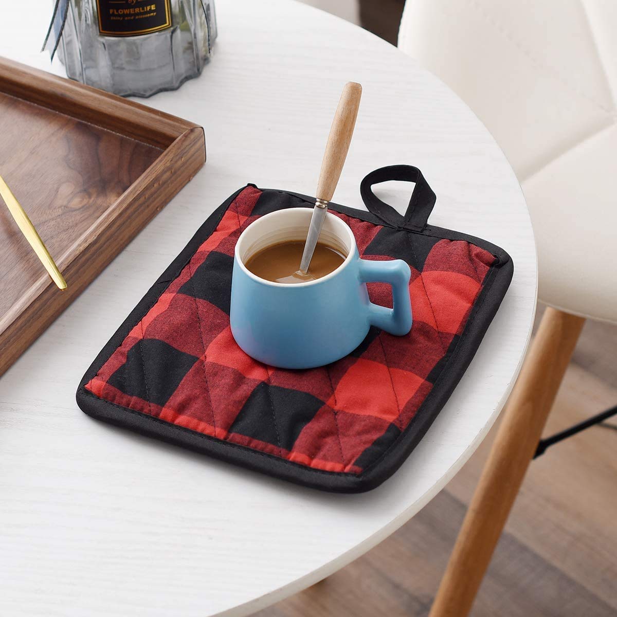 N//A 4/6 Pack Buffalo Check Plaid Pot Holders with Pocket,Kitchen Hot Pad Oven Mitts for Cooking and Baking Square 7.9" X 9.1" (Red, 6 Pack)