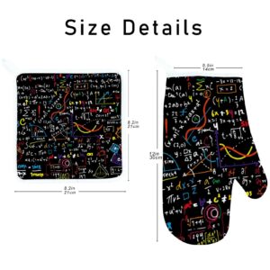 My Daily Cooking Apron with Pockets, Oven Mitt and Pot Holder Set, Funny Math Doodle Colorful Adjustable Apron, Microwave Glove, Potholder 3 Piece, Kitchen Gift Set