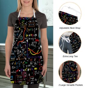 My Daily Cooking Apron with Pockets, Oven Mitt and Pot Holder Set, Funny Math Doodle Colorful Adjustable Apron, Microwave Glove, Potholder 3 Piece, Kitchen Gift Set