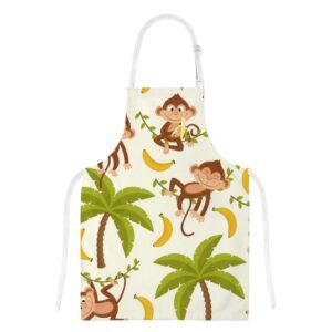 Top Carpenter Polyester Insulation Kitchen Oven Mitts Potholder Apron 3Pcs Set Monkey On Palm Tree Non Slip Heat Resistant Gloves for Baking Cooking BBQ