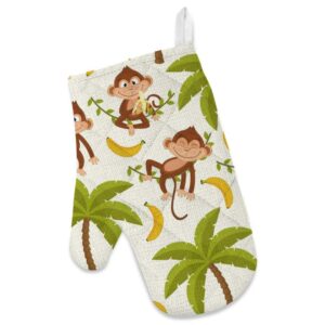 Top Carpenter Polyester Insulation Kitchen Oven Mitts Potholder Apron 3Pcs Set Monkey On Palm Tree Non Slip Heat Resistant Gloves for Baking Cooking BBQ