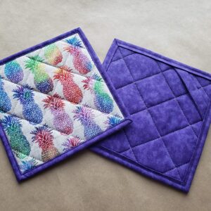 Rainbow Pineapple Potholders Set of 2 Handmade Hospitality Hostess Gifts Under 20 Summer Kitchen Linens Insulated Hot Pads Pair Quilted Trivets Charleston SC Themed Kitchen Decor