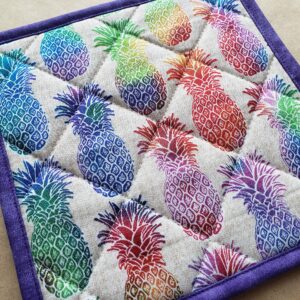 Rainbow Pineapple Potholders Set of 2 Handmade Hospitality Hostess Gifts Under 20 Summer Kitchen Linens Insulated Hot Pads Pair Quilted Trivets Charleston SC Themed Kitchen Decor