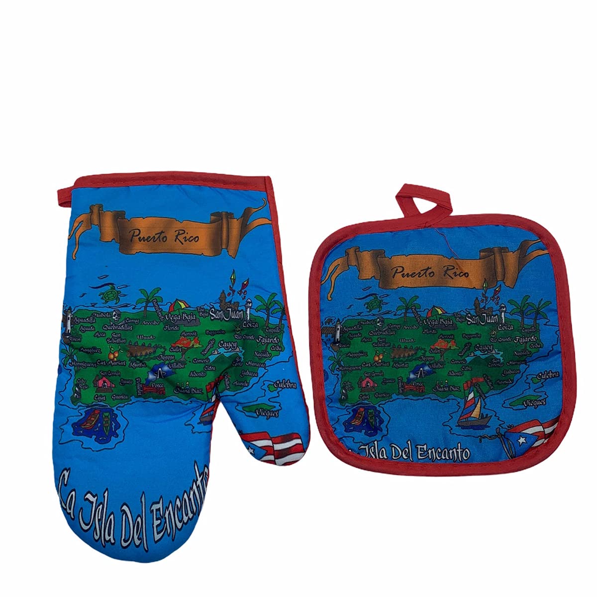 Kitchen 2 pc Set Oven mitt & Pot Holder - Map Puerto Rico