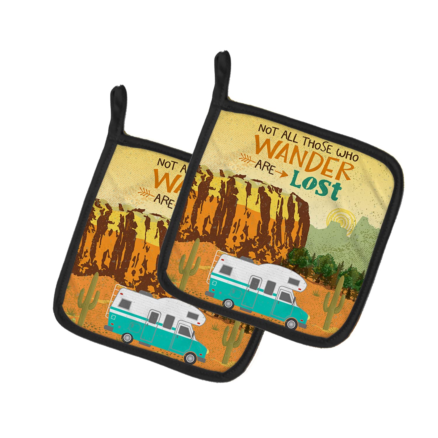 Caroline's Treasures VHA3027PTHD RV Camper Camping Wander Pair of Pot Holders Kitchen Heat Resistant Pot Holders Sets Oven Hot Pads for Cooking Baking BBQ, 7 1/2 x 7 1/2