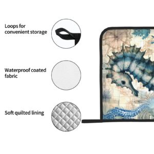 Pot Holders Set of 2, Ocean World Sea Animals Seahorse Heat Resistant Kitchen Non Slip Printed Cooking Barbecue Baking Microwave