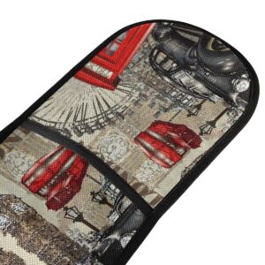 DOMIKING Quilted Double Oven Mitt - Vintage London Poster Connected Oven Mitts Oven Gloves Great for BBQ Grilling Cooking