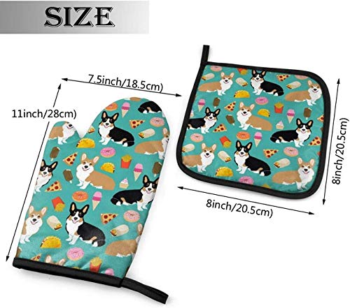 QISHUI Cute Corgi Oven Mitts and Pot Holders Kitchen Set Heat Resistant Cooking Baking BBQ Mitts