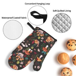 Mushrooms, Snails, Butterflies, Ladybugs Oven Mitts and Pot Holders Sets of 4 Heat Resistant Thick Non-Slip Oven Mitts, Oven Gloves Pot Holders Set for Cooking, Baking Grilling and BBQ