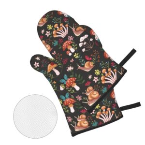 Mushrooms, Snails, Butterflies, Ladybugs Oven Mitts and Pot Holders Sets of 4 Heat Resistant Thick Non-Slip Oven Mitts, Oven Gloves Pot Holders Set for Cooking, Baking Grilling and BBQ