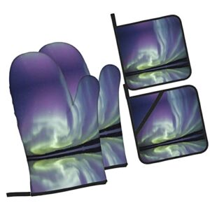 Aurora Printed Oven Mitts and Pot Holders Sets (4-Piece Set) with Durable Heat Resistant for Baking Cooking