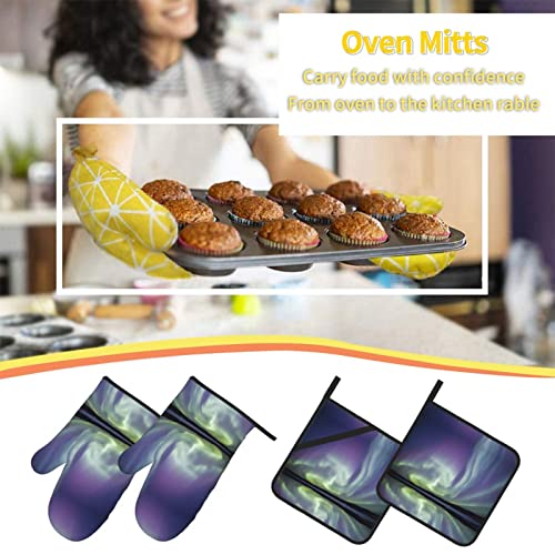 Aurora Printed Oven Mitts and Pot Holders Sets (4-Piece Set) with Durable Heat Resistant for Baking Cooking