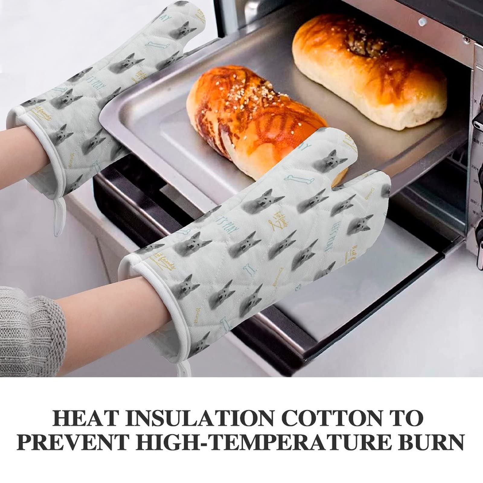 German Shepherd White Oven Mitts Heat Resistant Kitchen Cooking Mitts Anti-scalding Insulated Gloves for Kitchen Cooking BBQ