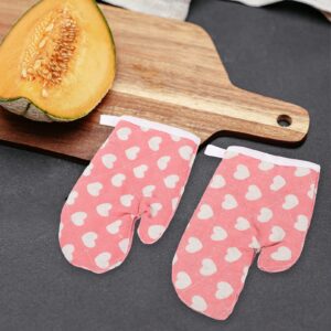 SOLUSTRE 2pcs Resistant Fireplace Non- Mitt Children Printed Pattern Kitchen Pot Holders BBQ Baking Glove Microwave Grill Pink Backing Thick for Slip Non Barbecue Gloves Kids Safe Cooking