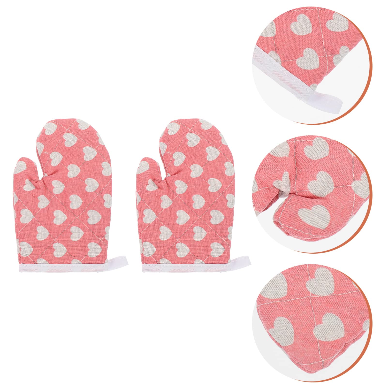 SOLUSTRE 2pcs Resistant Fireplace Non- Mitt Children Printed Pattern Kitchen Pot Holders BBQ Baking Glove Microwave Grill Pink Backing Thick for Slip Non Barbecue Gloves Kids Safe Cooking