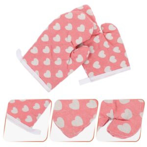 SOLUSTRE 2pcs Resistant Fireplace Non- Mitt Children Printed Pattern Kitchen Pot Holders BBQ Baking Glove Microwave Grill Pink Backing Thick for Slip Non Barbecue Gloves Kids Safe Cooking