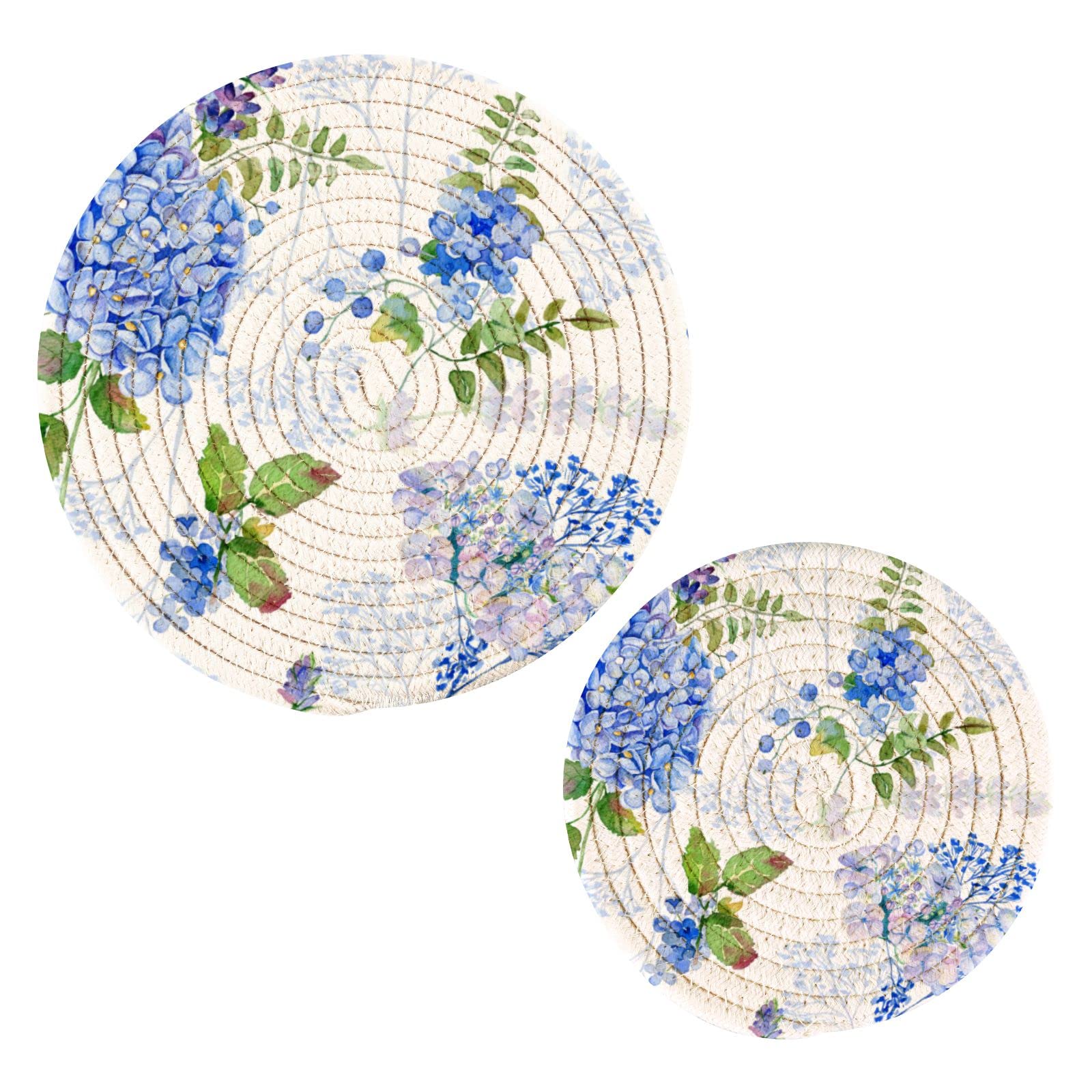 susiyo Blue Hydrangea Pot Holders Trivets Set 2 Pcs Cotton Hot Potholders Hot Pads for Cooking