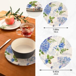 susiyo Blue Hydrangea Pot Holders Trivets Set 2 Pcs Cotton Hot Potholders Hot Pads for Cooking