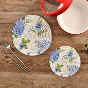 susiyo Blue Hydrangea Pot Holders Trivets Set 2 Pcs Cotton Hot Potholders Hot Pads for Cooking