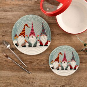 SUABO Christmas Cotton Rope Pot Holder, Set of 2 Hot Pads for Kitchen Pot Holders, Cute Gnomes Rope Trivets for Hot Dishes Kitchen Counter