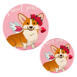 valentine's day corgi dog pot holders for kitchen cotton round holder set of 2 heat resistant thread weave trivet cotton hot pads for kitchen home decor