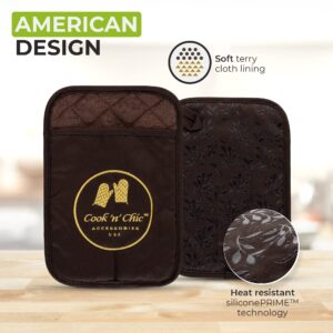 Premium Oven Mitts and Pot Holders - 500°F Heat Resistant - Non Slip Textured Grip - Flexible Soft Terry Cloth Cotton Lining