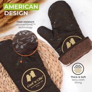 Premium Oven Mitts and Pot Holders - 500°F Heat Resistant - Non Slip Textured Grip - Flexible Soft Terry Cloth Cotton Lining