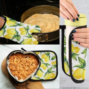 susiyo Summer Lemon with Green Leaves Kitchen Oven Mitts Pot Holders Sets Heat Resistant Machine Washable BBQ Gloves for Cooking Baking Grilling