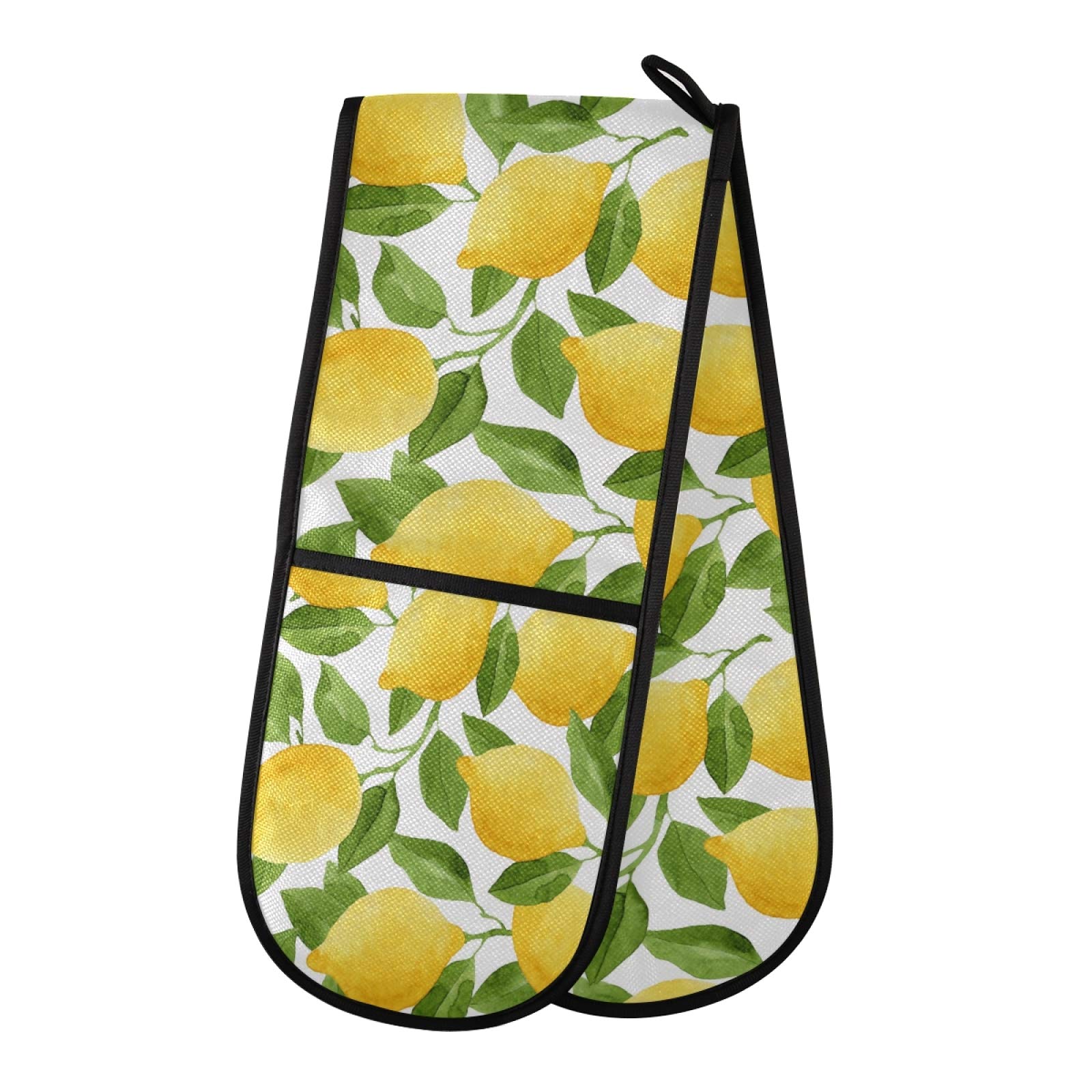 Tropical Lemon Leaves Double Oven Mitt 7 X 35 Inches Fruit Bright Yellow Lime Lemons Tree Oven Gloves Mitts Heat Insulation Home Kitchen Cooking for Pot Holder BBQ Grilling Baking Decor Gifts