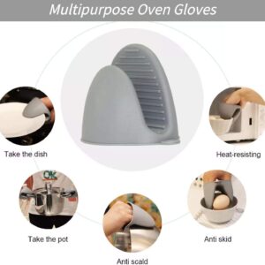 OTTOPT Mini Oven Gloves, Silicone Heat-Resistant Finger Mitts, Anti-Scalding and Non-Slip Food Grade Silicone Gloves for Kitchen Cooking, Baking and Grilling, 2 Pairs (Black and Light Gray)