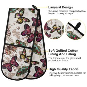 DOMIKING Quilted Double Oven Mitt - Butterfly Connected Oven Mitts Hot Pads Great for BBQ Grilling Cooking