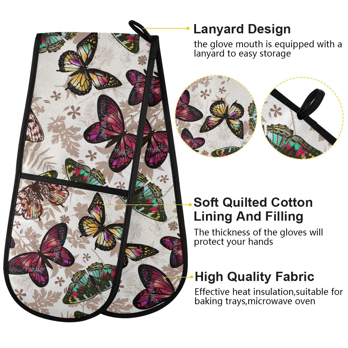 DOMIKING Quilted Double Oven Mitt - Butterfly Connected Oven Mitts Hot Pads Great for BBQ Grilling Cooking