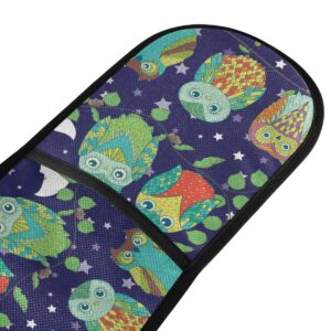 DOMIKING Quilted Double Oven Mitt - Funny Cartoon Owls Brunches Connected Oven Mitts Cooking Gloves Great for Baking Cooking BBQ Grilling