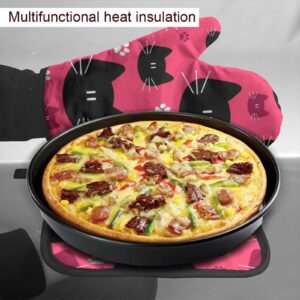 Cute Cat Faces Oven Mitts and Pot Holders Sets Heat Resistant Oven Gloves with Non-Slip Surface for Reusable for Baking BBQ Cooking